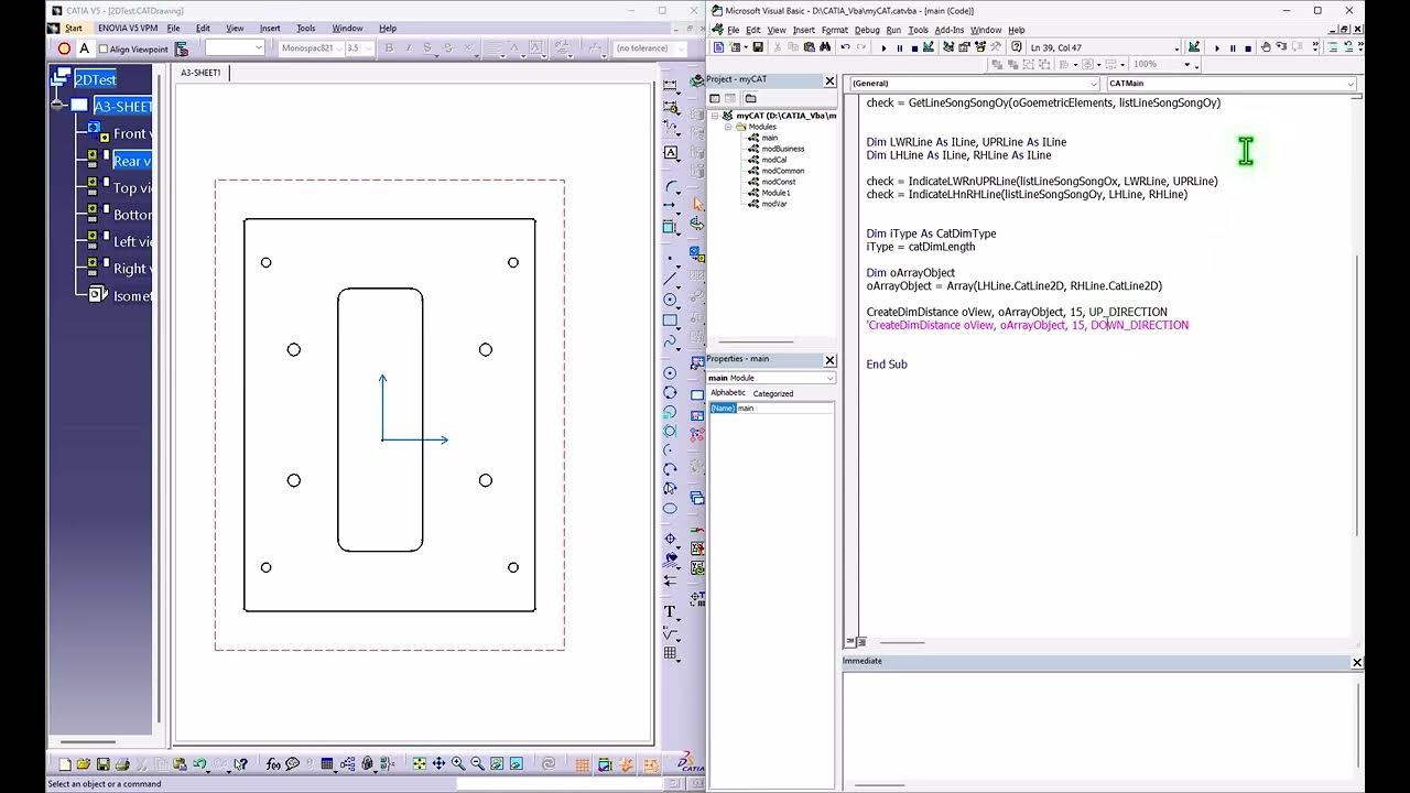 CATIA V5 VBA - Drawing Dimensions Dim Direction - YouTube