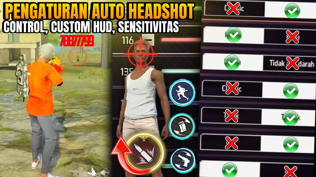 FULL PENGATURAN FF AUTO HEADSHOT⚙️📲CARA SETTING CONTROL, CUSTOM HUD DAN ...