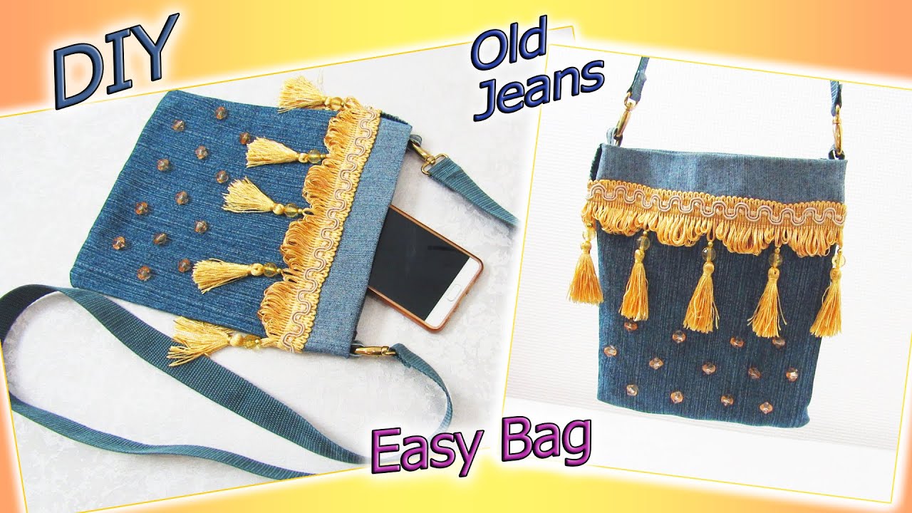 DIY Easy Long Strip Bag Purse Idea Out Of Old Jeans No Sew - How To ...