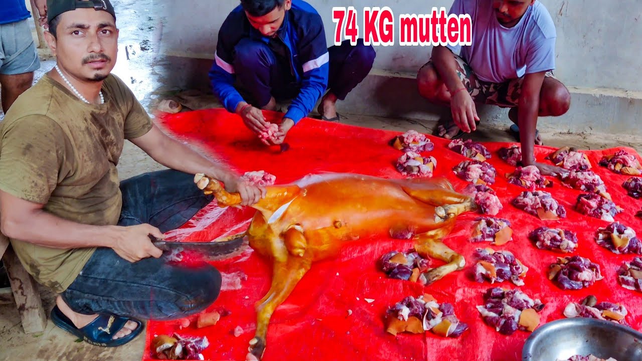 how to cut mutten | mutton party at village | Nepali village party ...