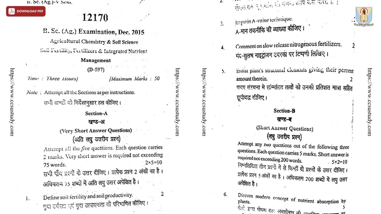 BSC 5TH SEM AG AGRICULTURAL CHEMISTRY AND SOIL SCIENCE DEC 2015 | CCSU ...