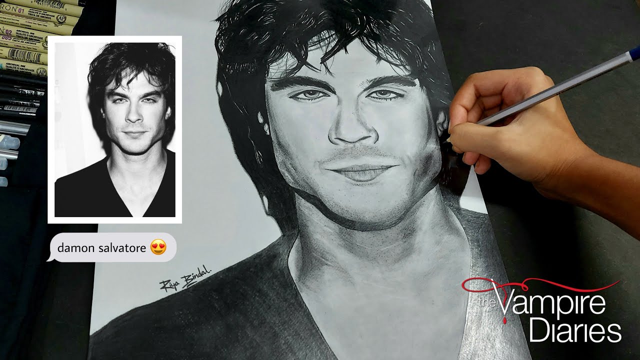Drawing Damon Salvatore | Ian Somerhalder! My First Potrait! - YouTube