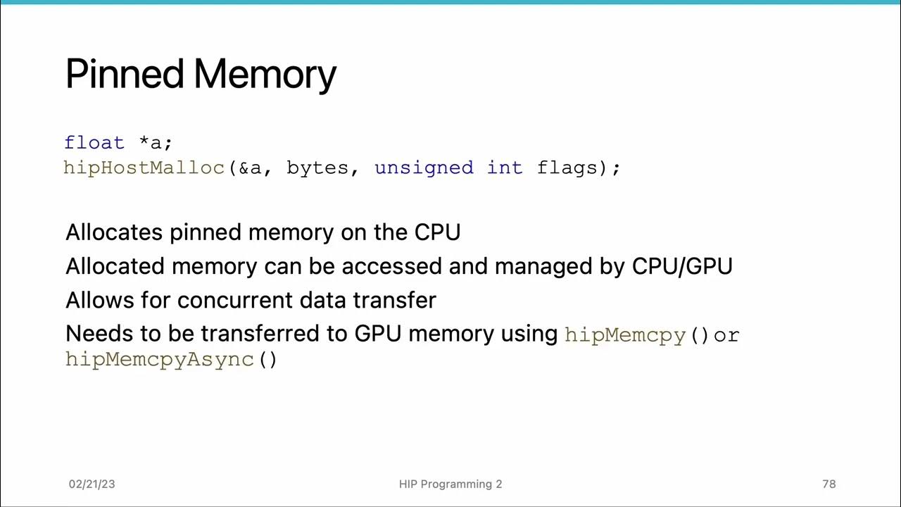 AMD HIP Tutorial, 4-5, Pinned Memory and Unified Memory in HIP - YouTube
