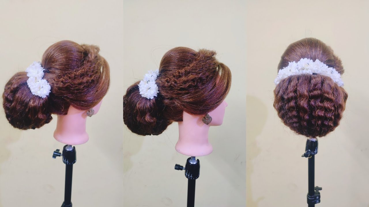 Braid hairstyle | wave bun hairstyle | elegant bun hairstyle - YouTube