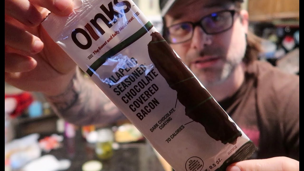 Oinks, Jalapeño Seasoned Chocolate Covered Bacon Review - YouTube
