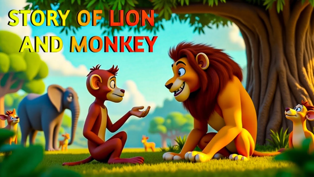 English Moral Cartoon Story | "The Lion and the Monkey: A Tale of ...