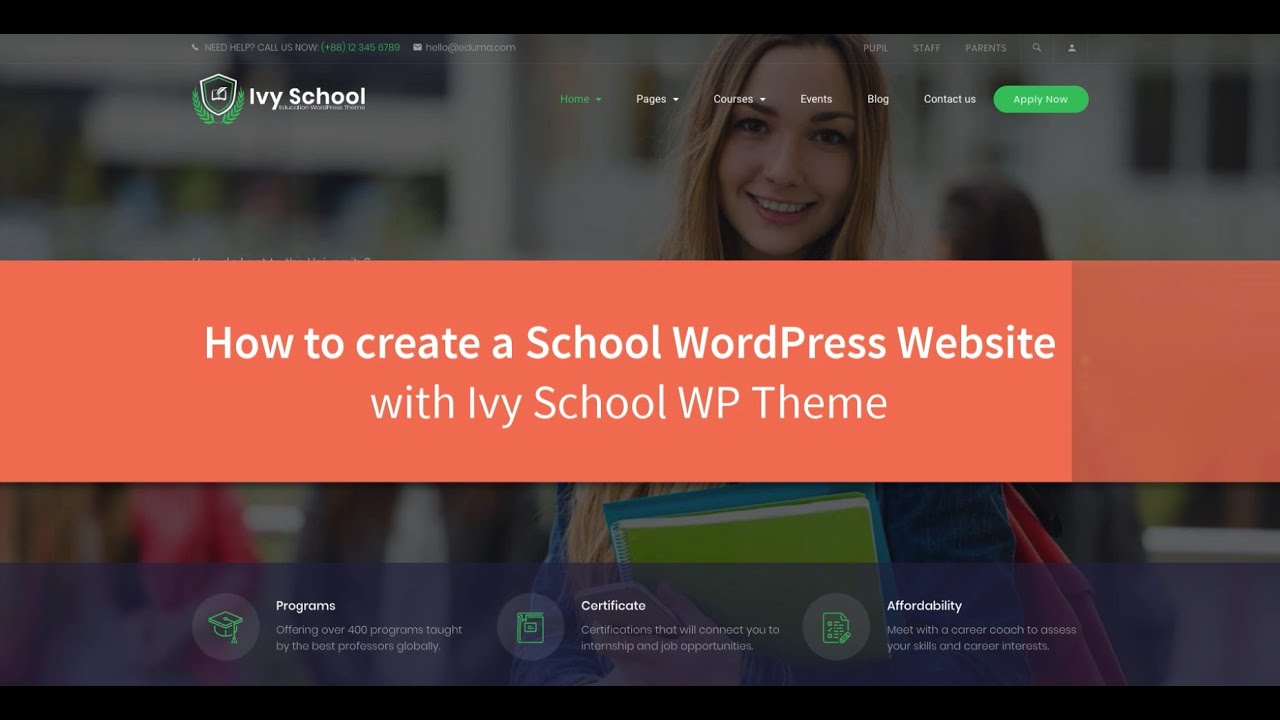 Ivy School WordPress Theme - How to create a school website with WordPress - YouTube