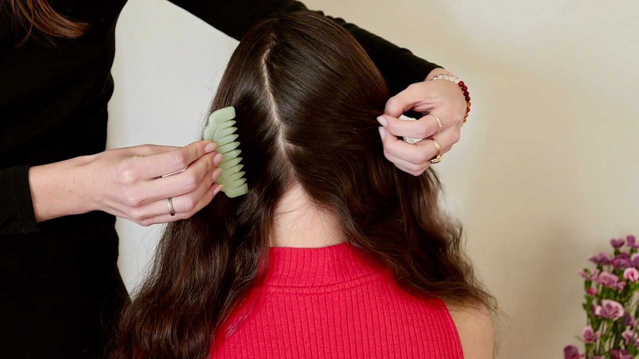 ASMR | Hair Play, Jade Comb, Hair Parting, Hair Brushing, Back ...