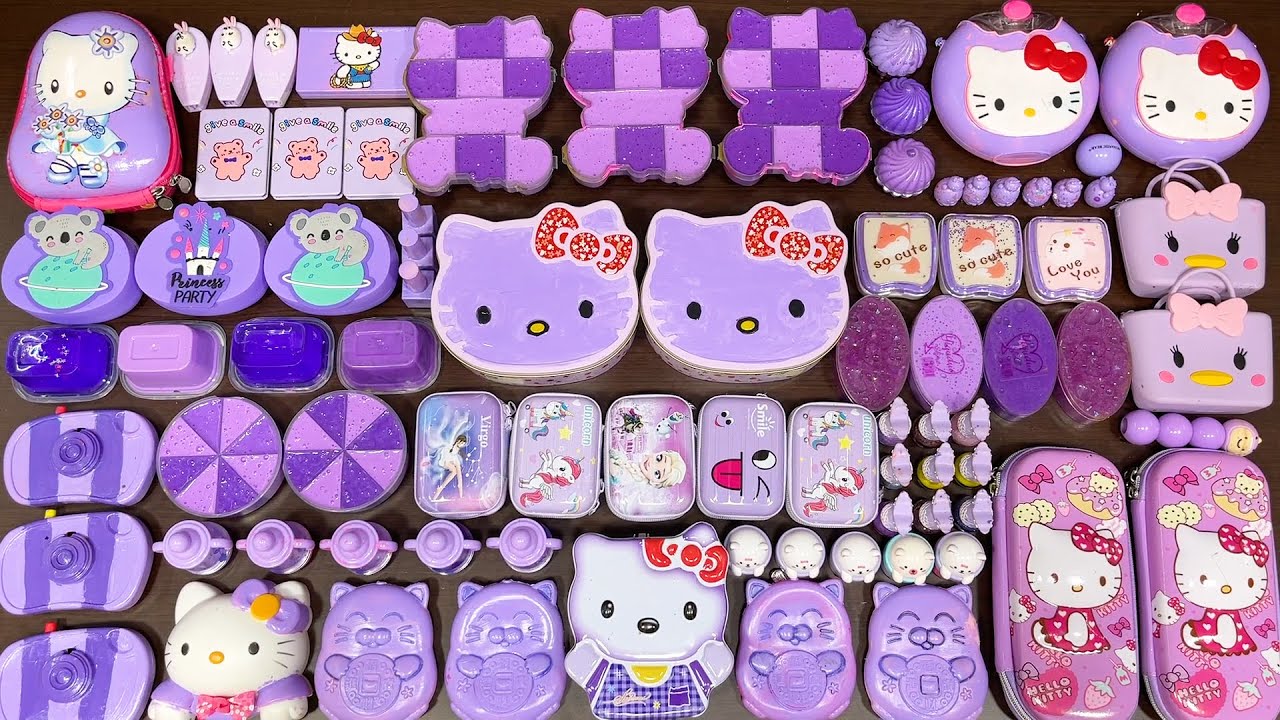 Series PURPLE HELLO KITTY ! Mixing Random Things into GLOSSY Slime ...