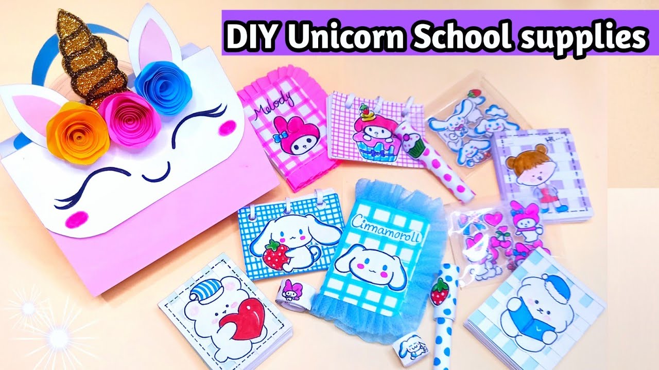 DIY mini school items | unicorn 🦄 craft idea | Handmade school items ...