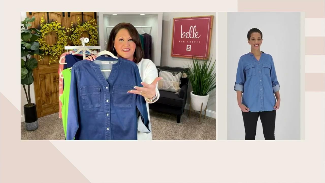 Belle by Kim Gravel Button Front Utility Blouse on QVC - YouTube