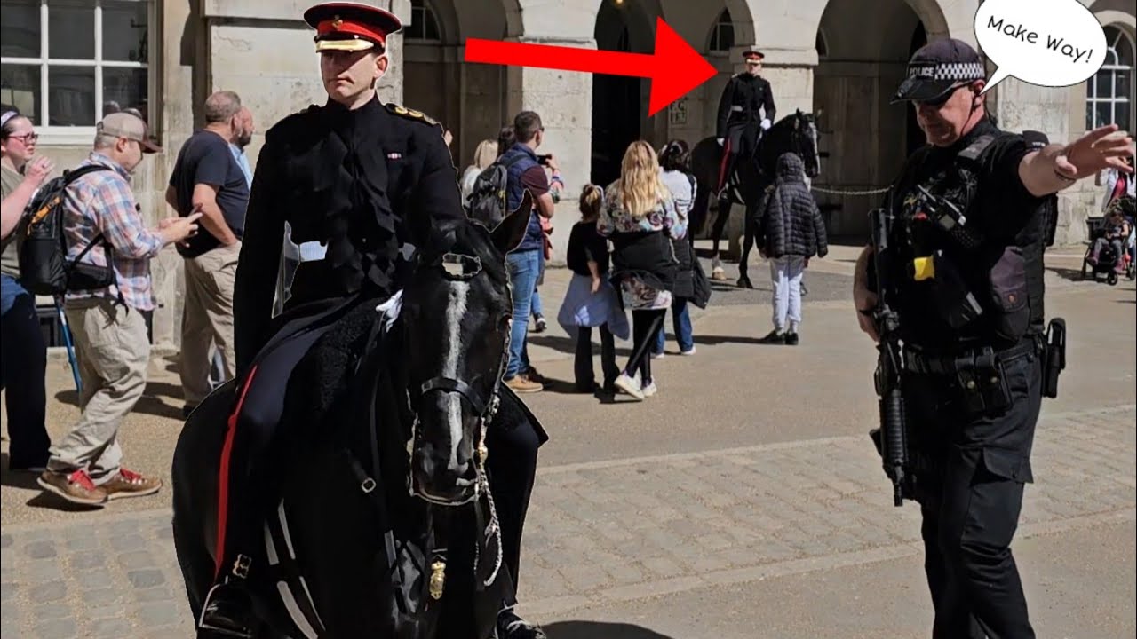 Officer Clears the Area as Handsome CAPTAIN on HORSEBACK Leaves HORSE ...