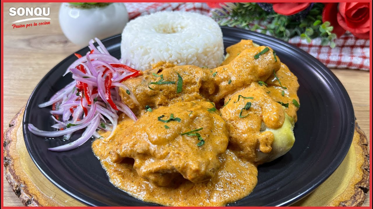RECETA PERUANA DE POLLO AL MANÍ Rápido y Fácil | Sonqu - YouTube