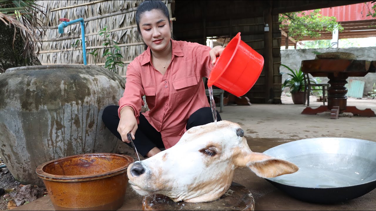 The best country style cooking skills - Yummy beef head cooking ...