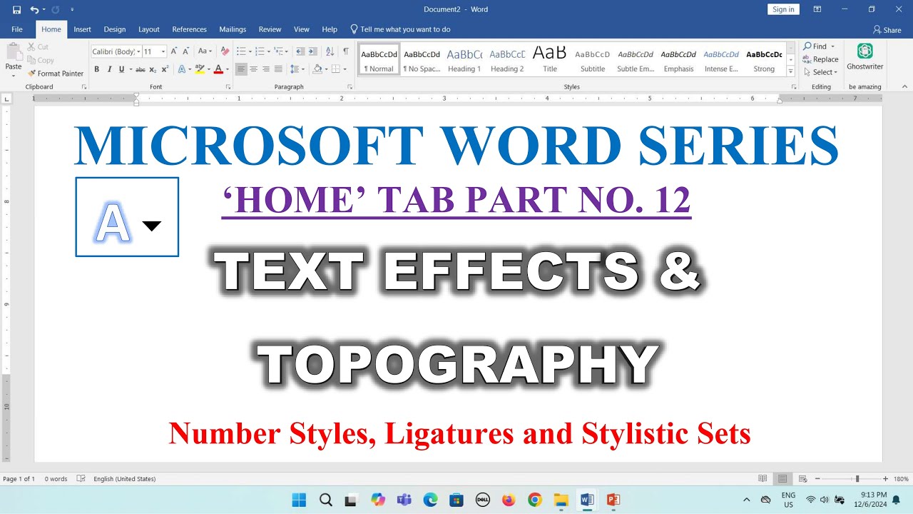 Home tab Part 12||How to use Number Styles, Ligatures and Stylistic ...