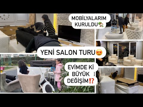 YENİ SALON TURU😍MOBİLYALARIM KURULDU🔥EVİMDE Kİ BÜYÜK DEĞİŞİM⁉️DİP KÖŞE TEMİZLİK🧚🏻‍♂️VLOG