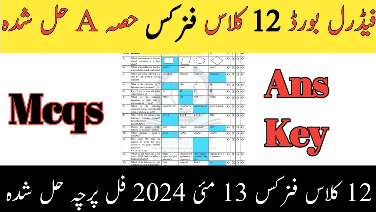 Fbise 12 Class Physics MCQs Solution || Fbise Class 12 Physics Paper ...
