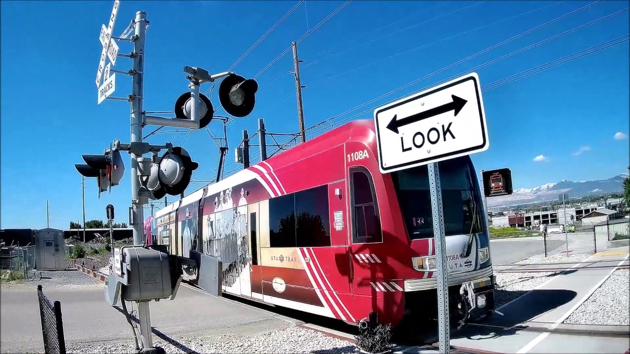 UTA Trax Light Rail Trains at East 9th Ave Midvale Utah May 11 2019 ...
