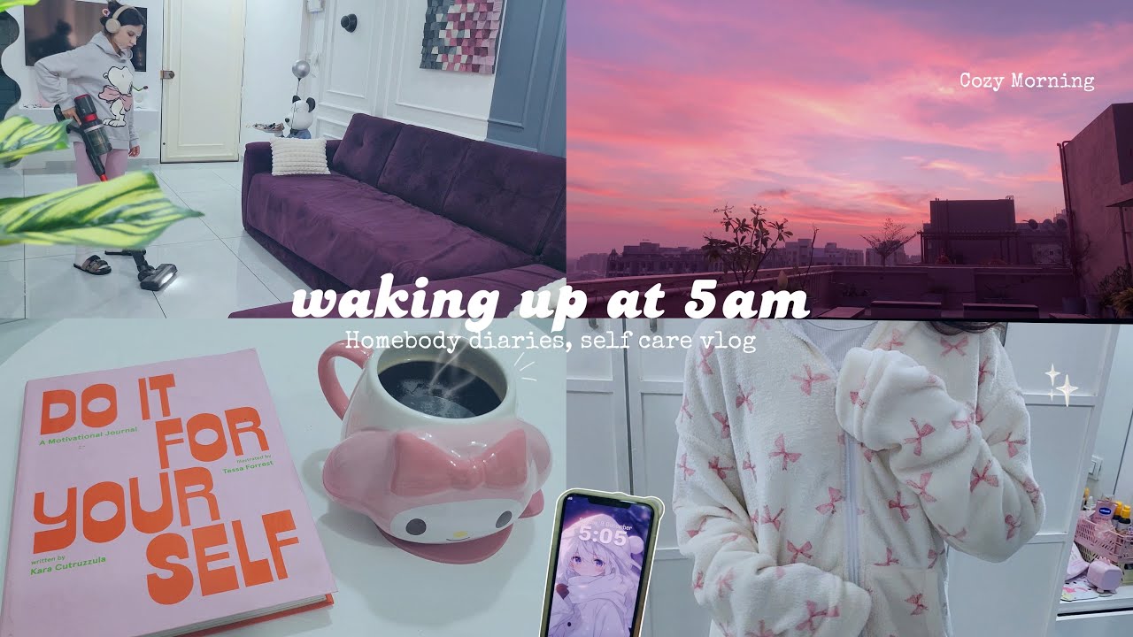 Self care vlog 🫧 waking up at 5 am | cozy productive morning routine ...