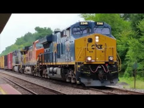 [CSXT]3346 GE ET44AH,[BNSF]604 GE AC44C4M EX-ATSF,5015 GE CW60AC Leads Q409-06 SB In Selma NC ...