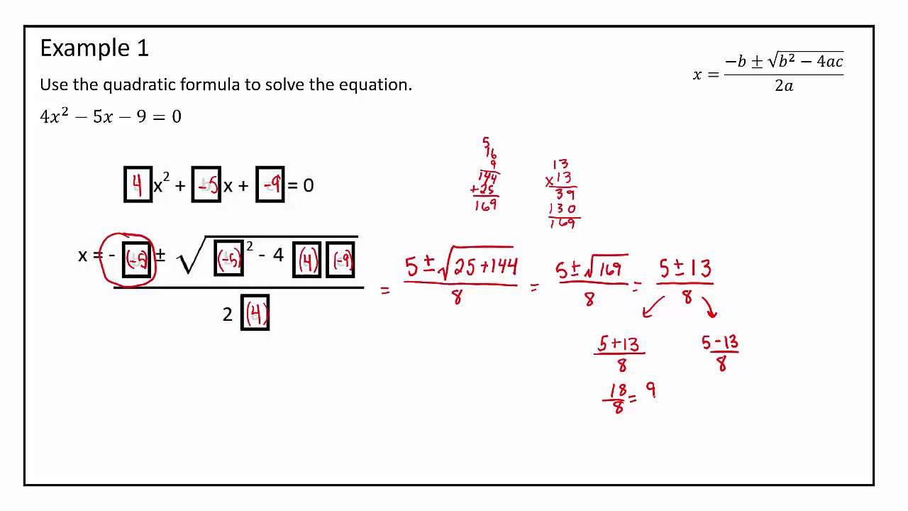 Algebra 1 - Solving Quadratic Equations Using the Quadratic Formula ...