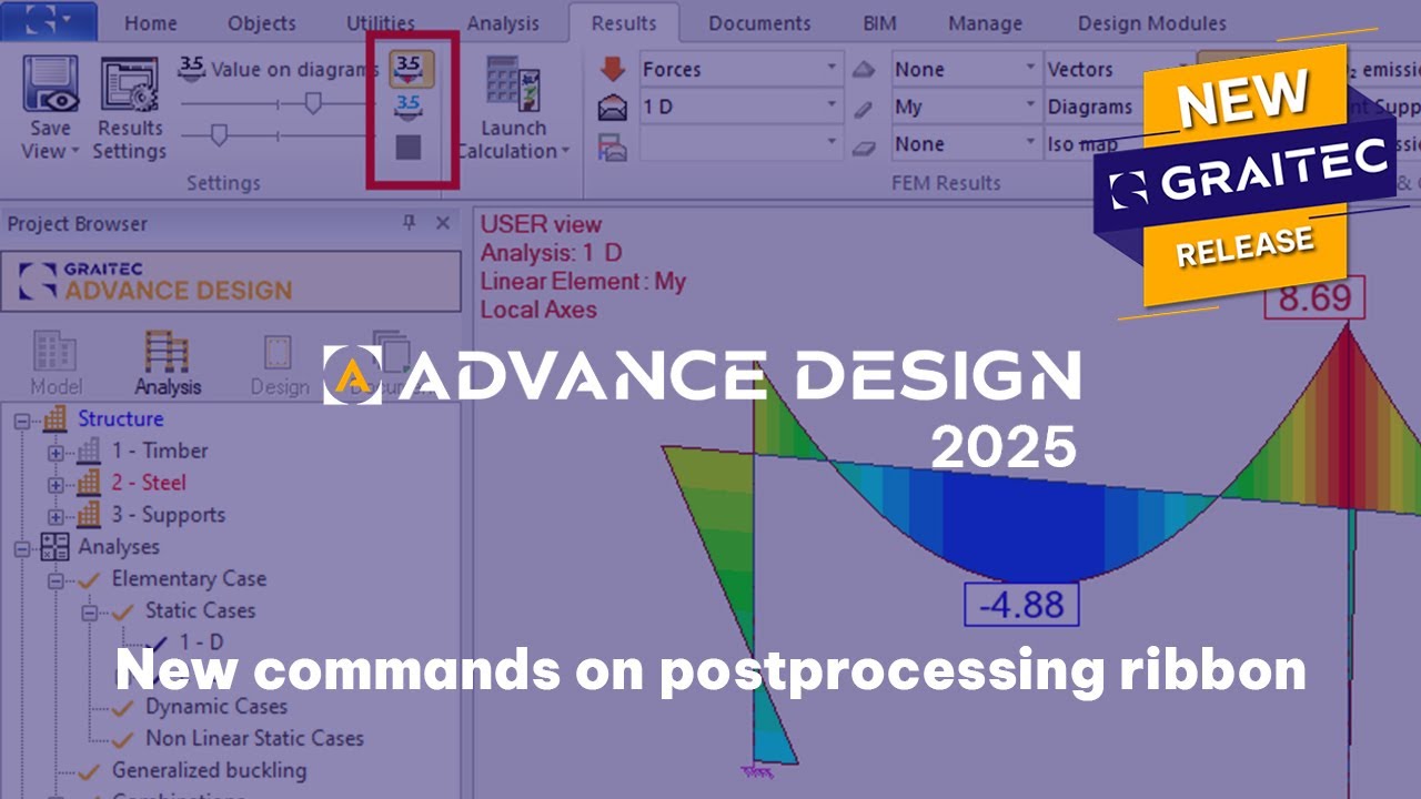 GRAITEC Advance Design: New commands on postprocessing ribbon - YouTube