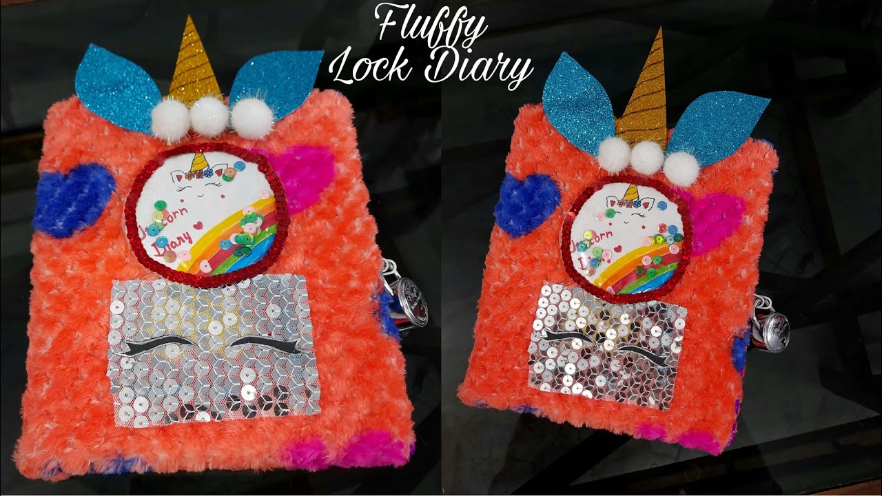 DIY fluffy Unicorn Lock Diary/Handmade lock diary/fluffy unicorn ...