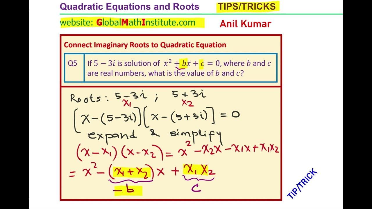 How To Find Quadratic Equation From The Given Complex Root 5 3i YouTube How To Find Quadratic Equation From The Given Complex Root 5 3i YouTube