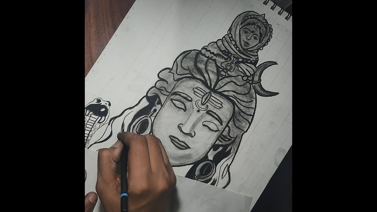 Draw in Mahadev ji with Charcoal pencil || Realistic Sketch 😊 - YouTube