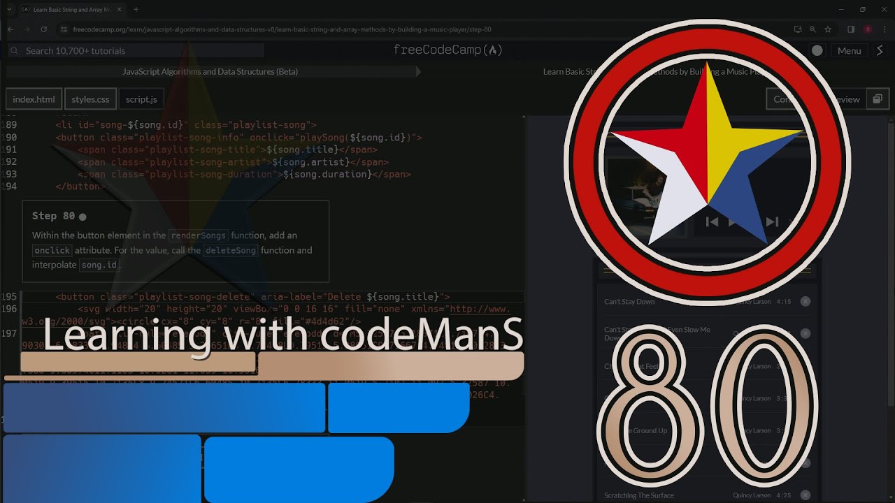 Learn Basic String And Array Methods By Building A Music Player Step 80 Freecodecamp Beta 4109