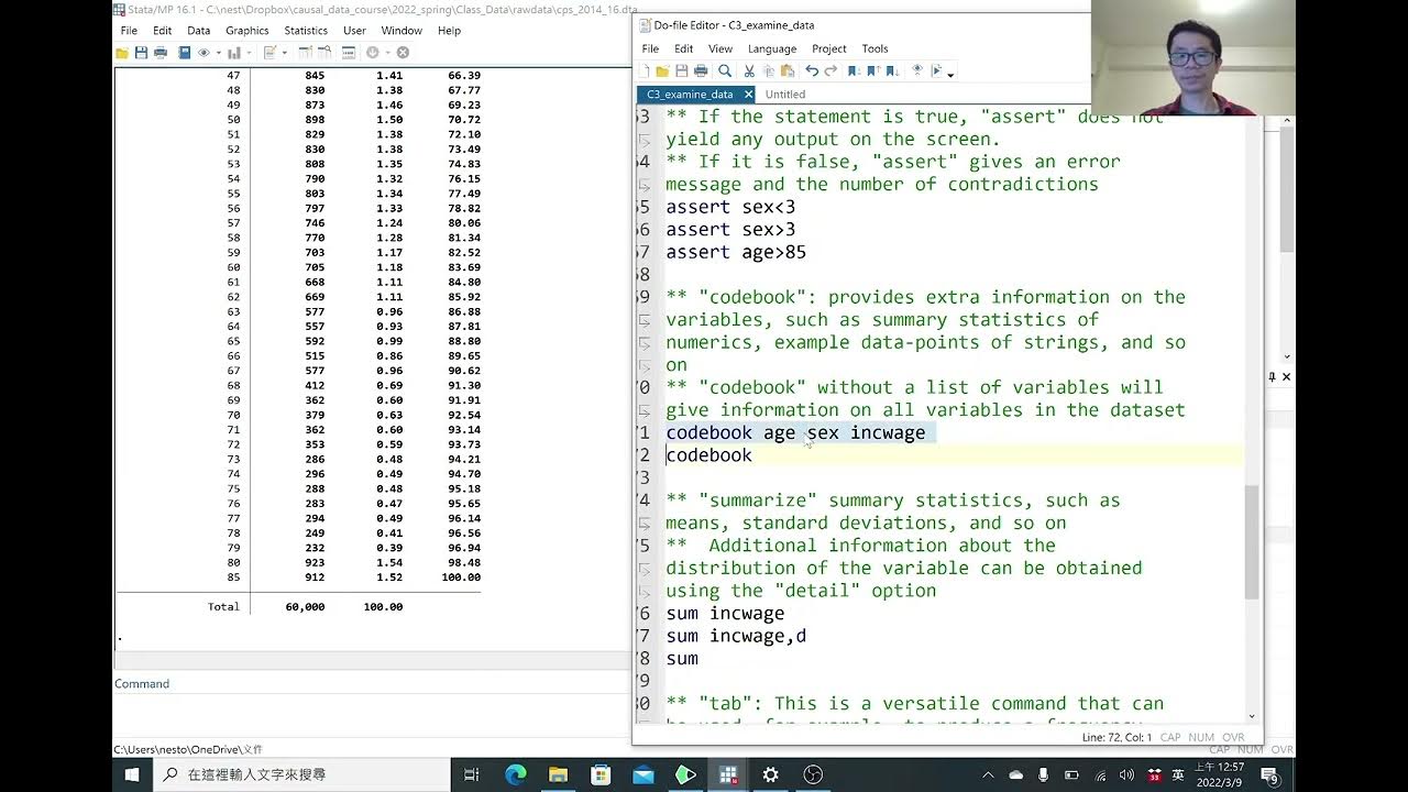 STATA Class 2-4: codebook - YouTube