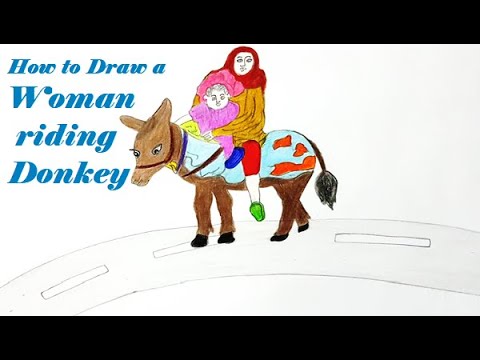 How to Draw a Woman riding Donkey||Draw Woman Riding Donkey||Wali ...