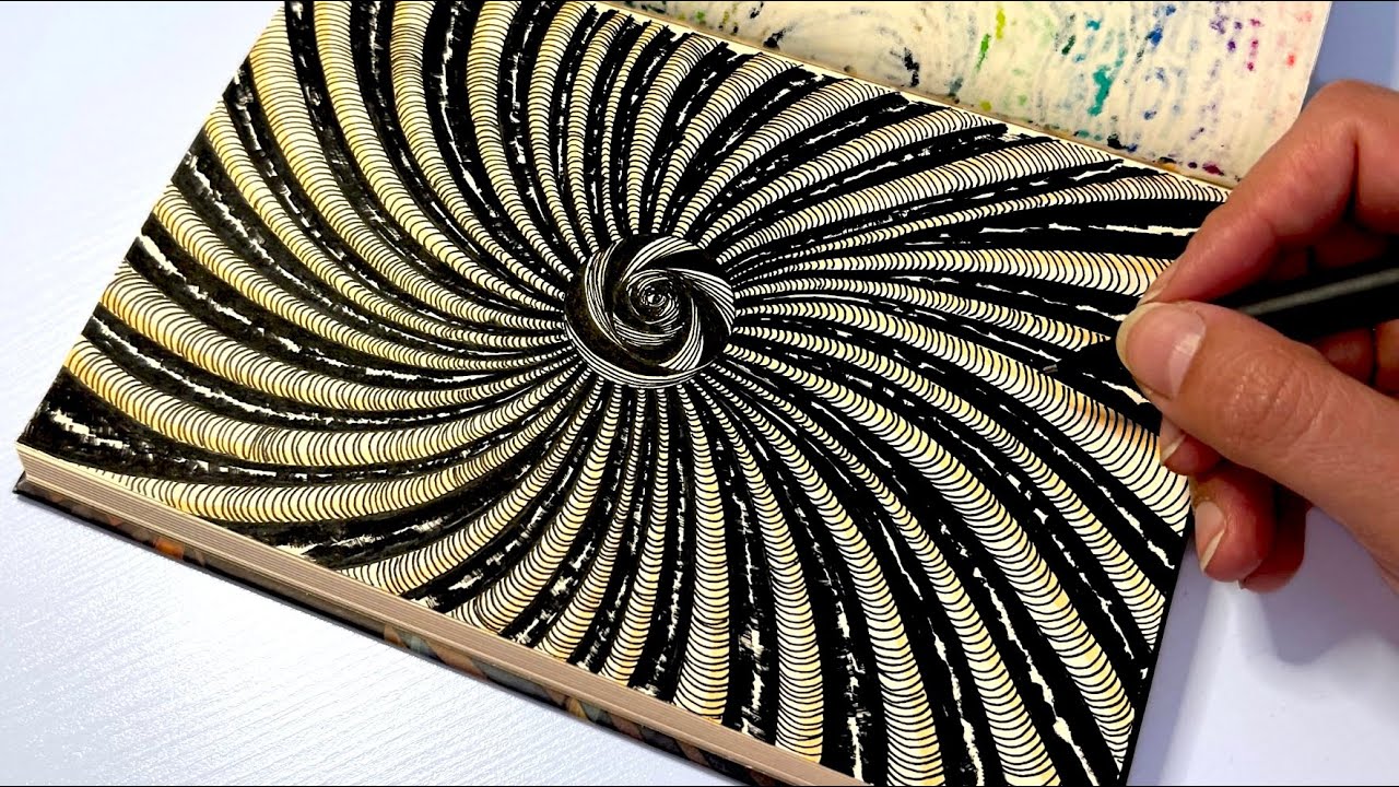 🎨 Spiral Doodle Art for Relaxation | Hypnotic Black & White Zentangle Design - YouTube