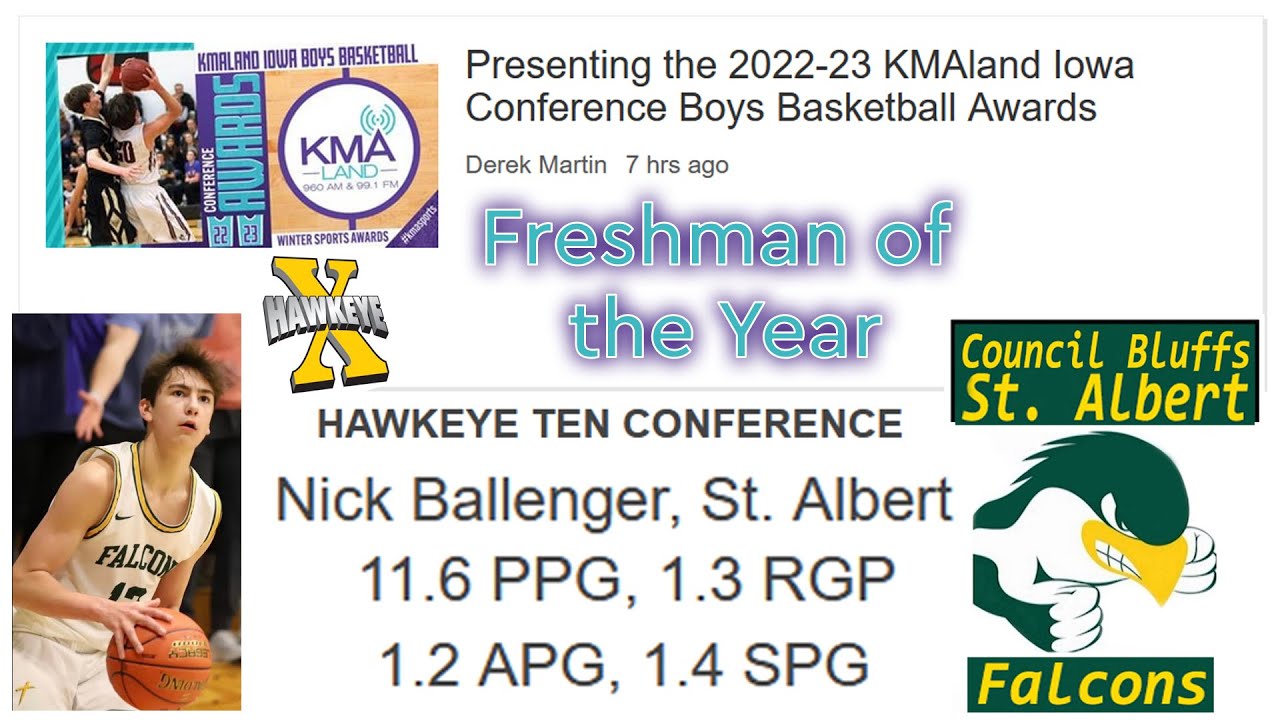 PG/SG Nic Ballenger KMAland Basketball Awards- Hawkeye 10 Conference Freshman of the Year 2022 ...