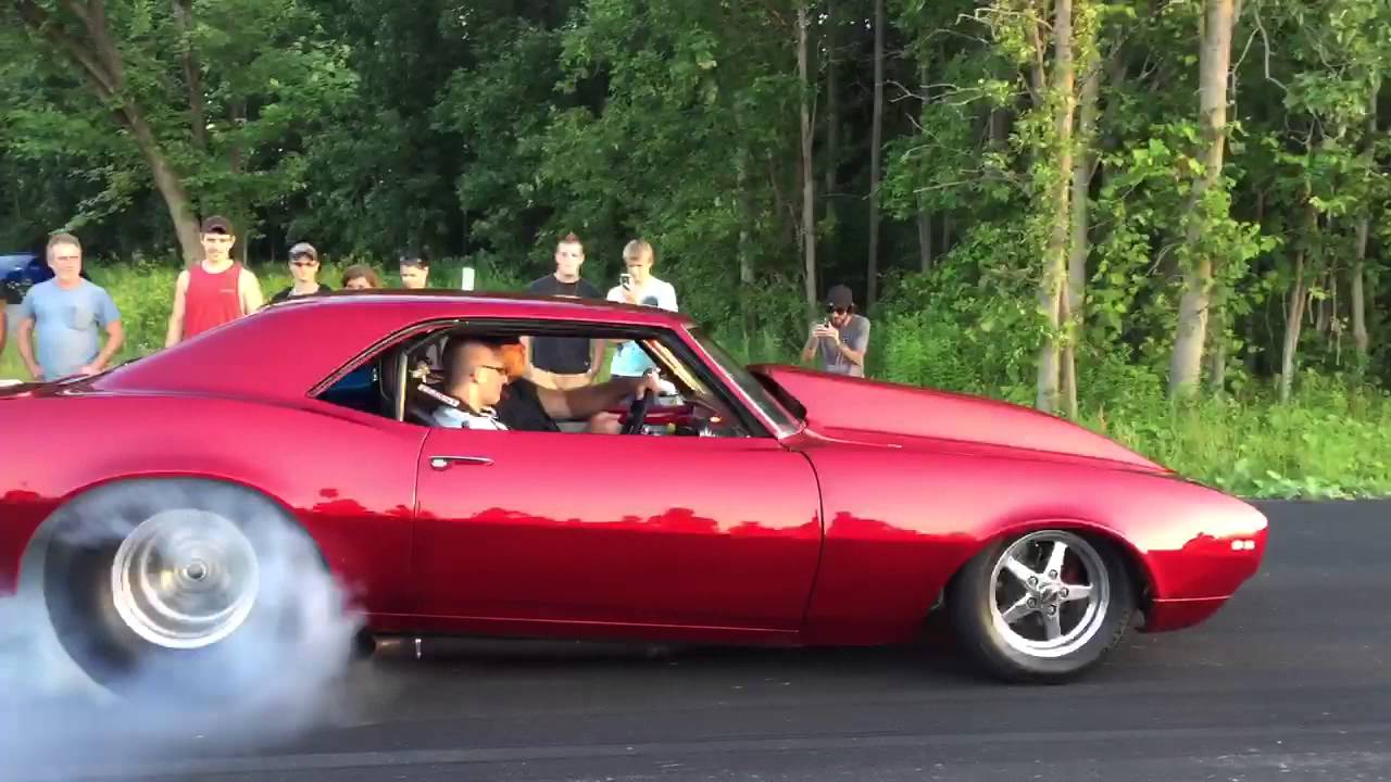 1967 pro street Camaro Burnout leaving car show - YouTube