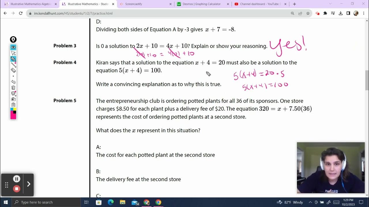 Illustrative Mathematics Algebra 1 Unit 2 Lesson 7 Practice Explained - YouTube