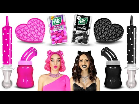 Desafio Alimentar: Rosa vs Preto! Comer Uma Cor por 24 Horas! Mukbang por RATATA CHALLENGE