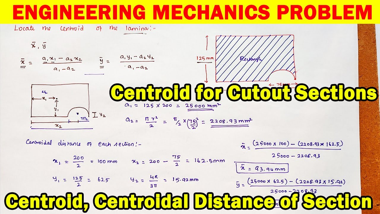 Engineering mechanics solved problem, centroid for cutout section ...