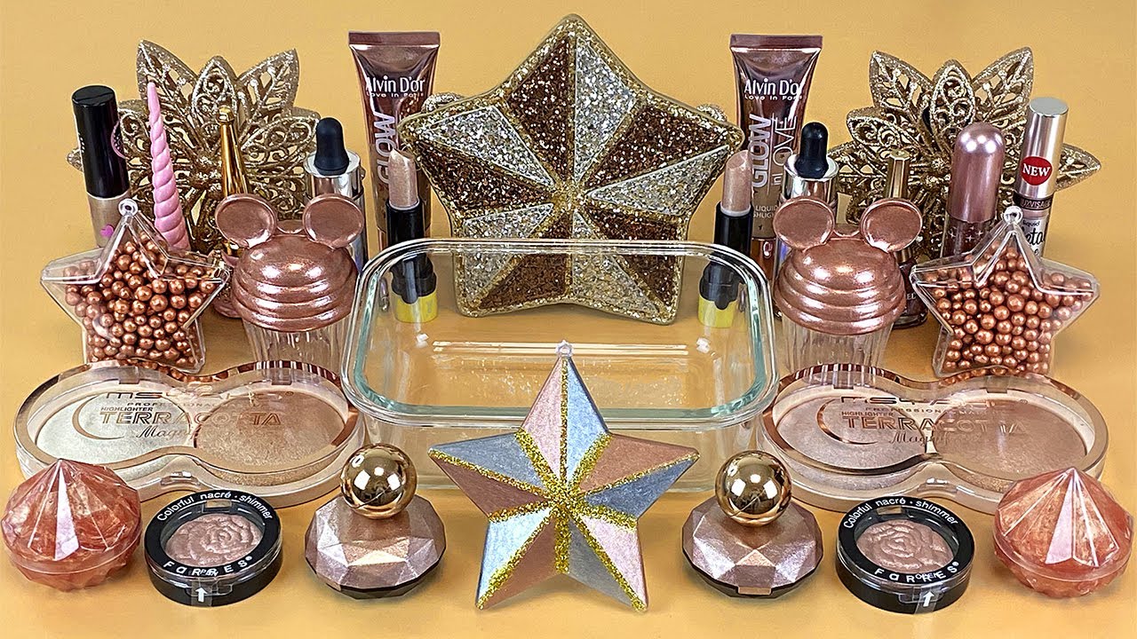 Rose GOLD SLIME Mixing makeup and glitter into Clear Slime ASMR ...