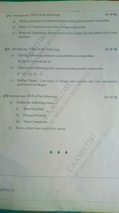 SY.B.Sc computer science 3rd semester||Data structure & Algorithms-1||Question paper||sppu - YouTube