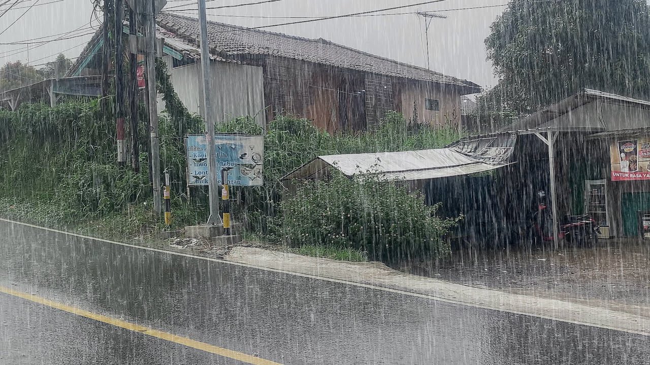 Very Heavy Rain Falls on My Village || Walking in the rain and storm ...