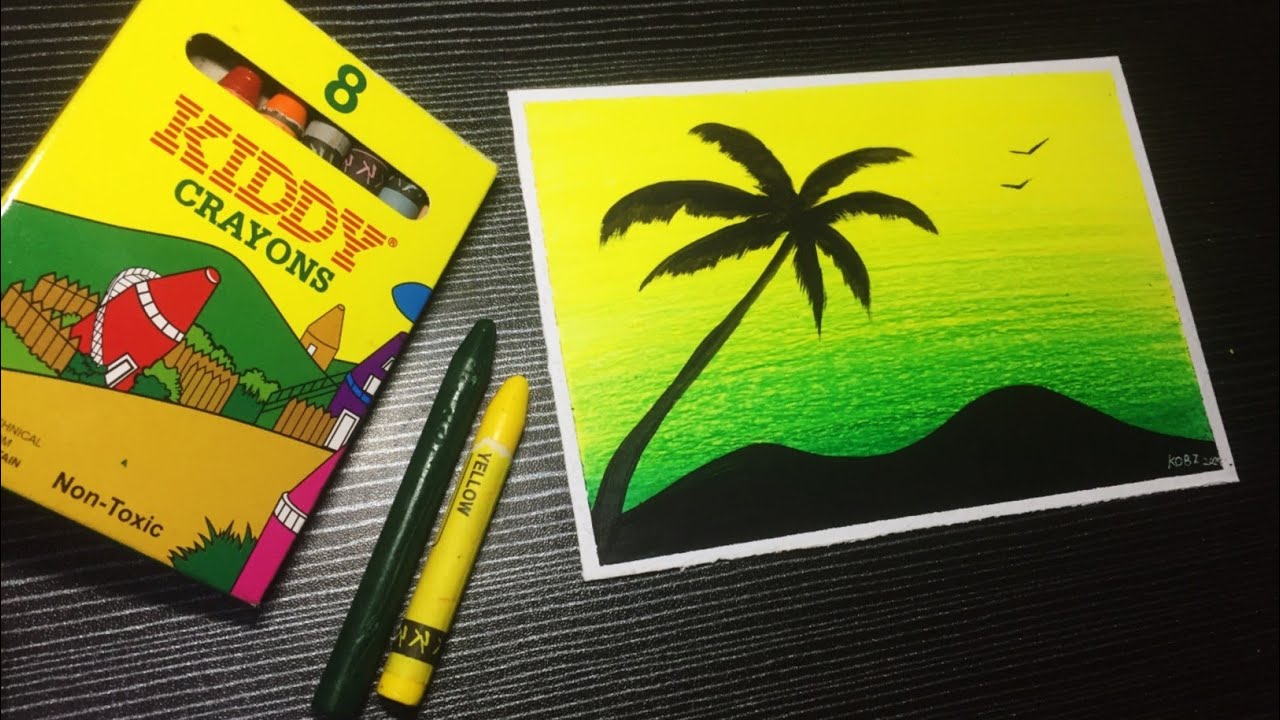 Easy Green Scenery Drawing using Wax Crayon - YouTube