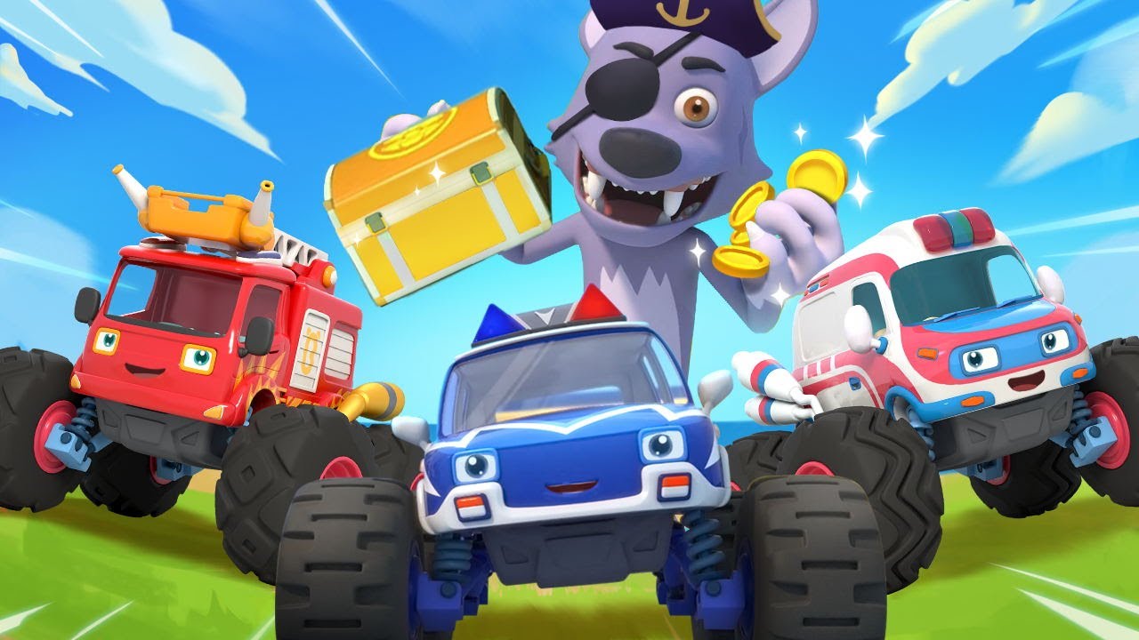 Shark and Monster Police Truck | Monster Cars | Nursery Rhymes & Kids ...