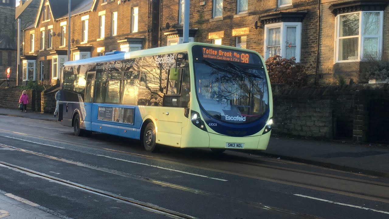 First Sheffield 63003 leaves stop with a 98 service to Totley Brook ...