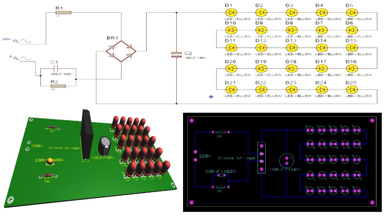Rangkaian lampu LED input 220 volt | Proteus - YouTube