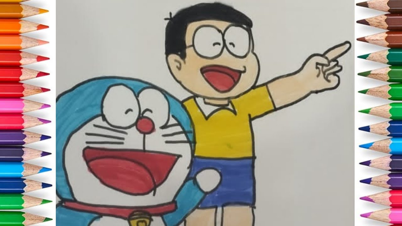 Nobita and Doraemon drawing easy with colors - YouTube