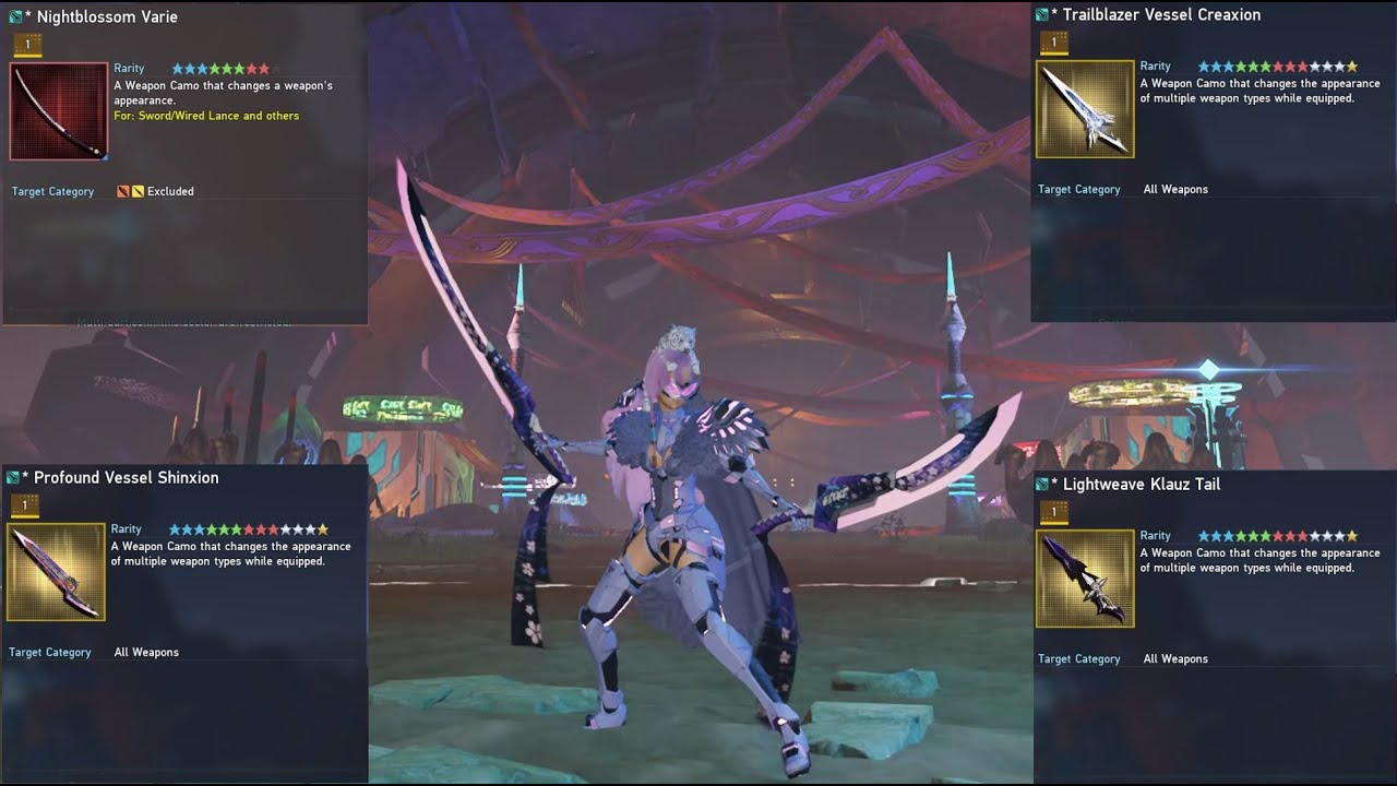 [PSO2 NGS] Lightweave, Trailblazer, Profound, Nightblossom Camo ...