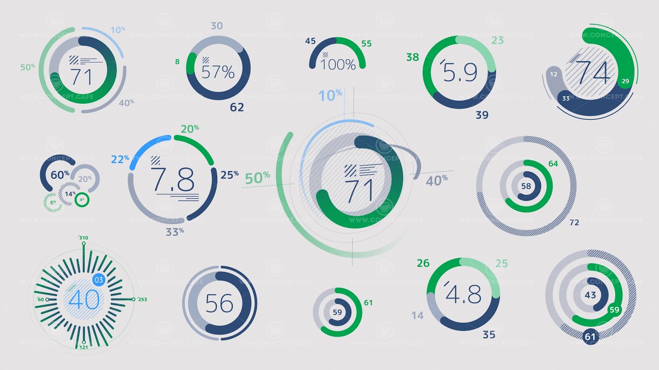 Round graphs, charts and diagrams on the alpha channel. - YouTube