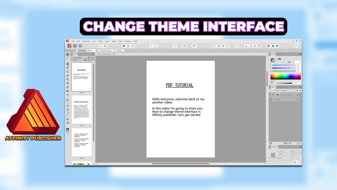 How to change theme Interface in Affinity publisher - YouTube